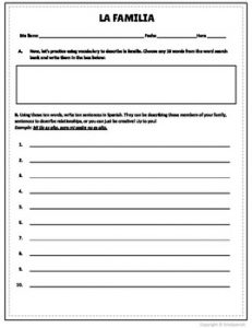 Family Worksheet Spanish Practice Activities - Srta Spanish