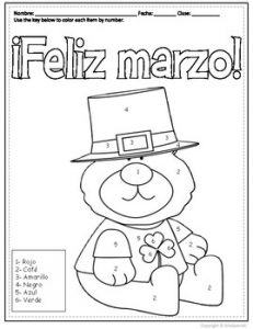 Spanish Color by Number Feliz Marzo - Srta Spanish