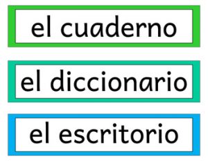 Spanish Labels for Classroom - Editable with Google Drive - Srta Spanish