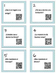 Double Object Pronoun Task Cards Q/A QR Codes in SPANISH - Srta Spanish