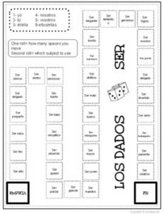 Ser Review Game Los Dados - Srta Spanish