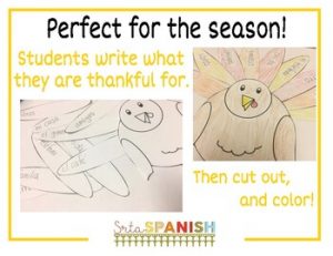 Spanish Thanksgiving Día de Acción de Gracias Writing and Classroom ...