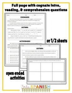 Spanish Cognates Reading Activities with Digital Version - Srta Spanish
