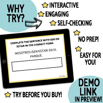 Ser vs Estar DIGITAL Task Cards Boom Cards - Srta Spanish