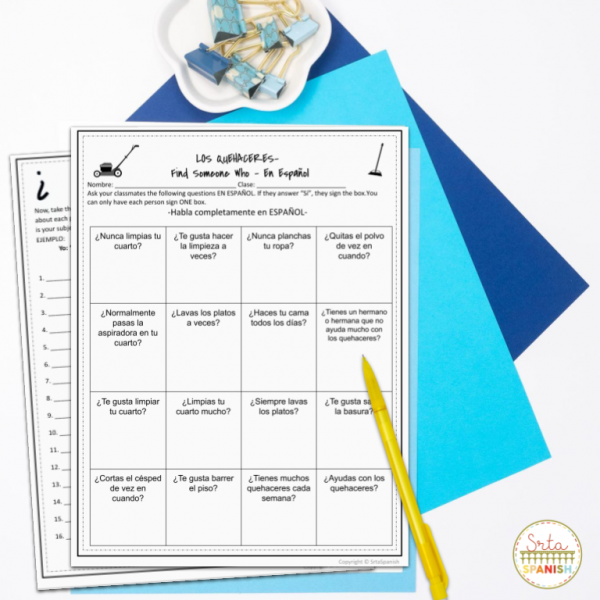 Los Quehaceres Activities for Spanish Class - Srta Spanish