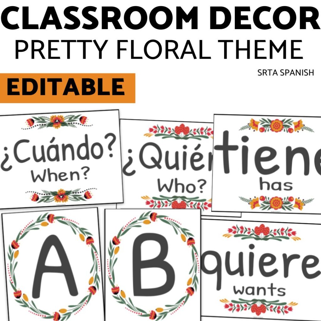 Spanish Calendar Bulletin Board Printable Set Floral Theme - Srta Spanish