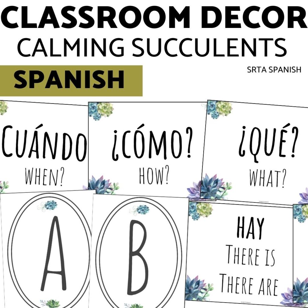 Spanish Classroom Decor Bundle Succulent Theme - Srta Spanish