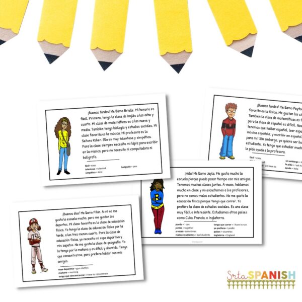 Spanish School Schedules and Vocabulary Reading Activities - Srta Spanish
