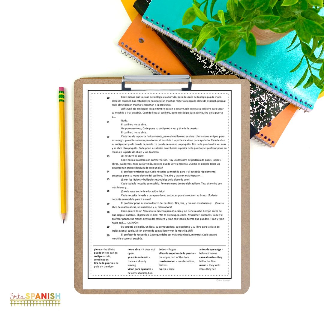 Spanish 1 Lesson Plans: School Supplies and Classes Spanish Short Story ...