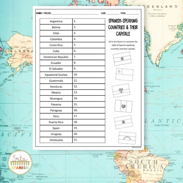 Map of Spanish-Speaking Countries and Activities - Srta Spanish