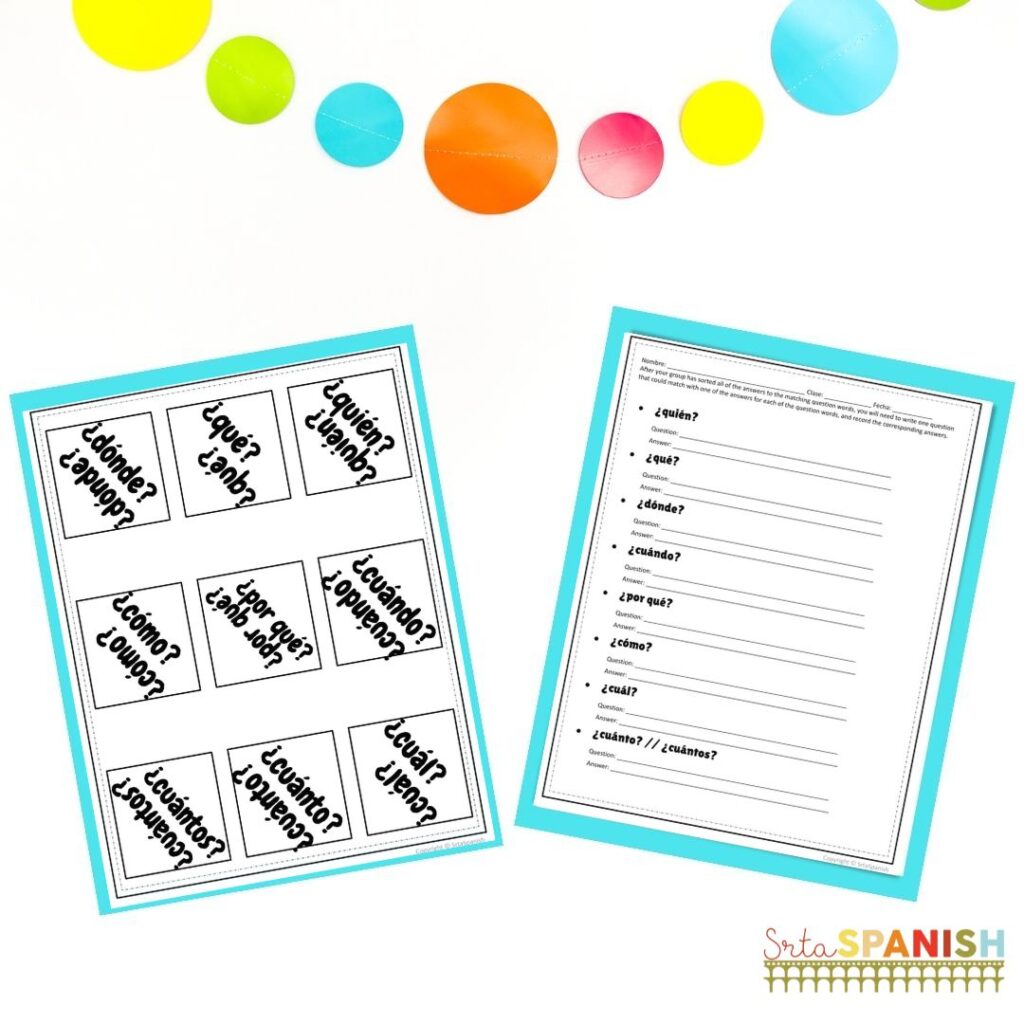 Question Words in Spanish Worksheet and Activities - Srta Spanish