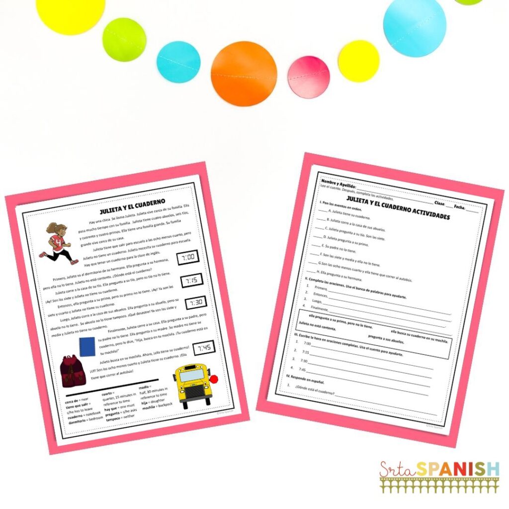 La Hora Practice Spanish Telling Time Worksheets - Srta Spanish