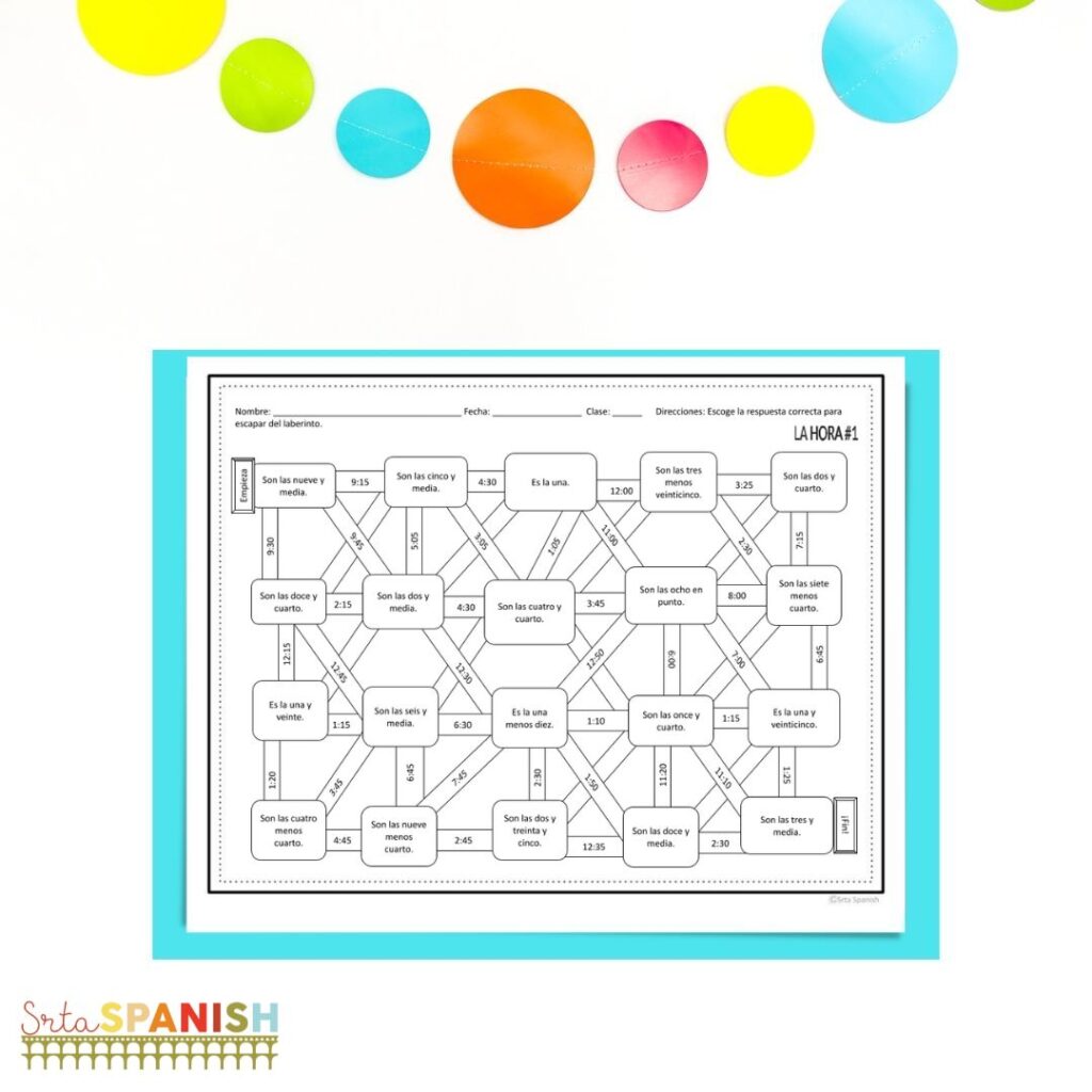 La Hora Practice Spanish Telling Time Worksheets - Srta Spanish