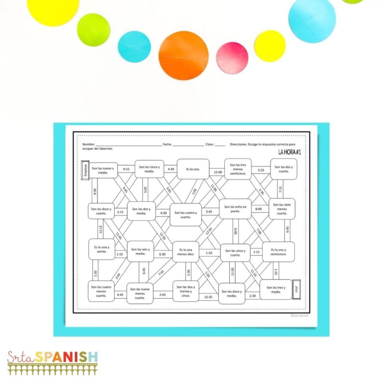 La Hora Practice Spanish Telling Time Worksheets - Srta Spanish