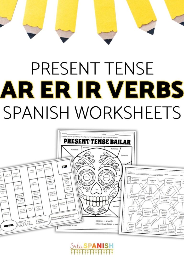 Regular AR ER IR Verbs in Spanish Worksheet Practices - Srta Spanish