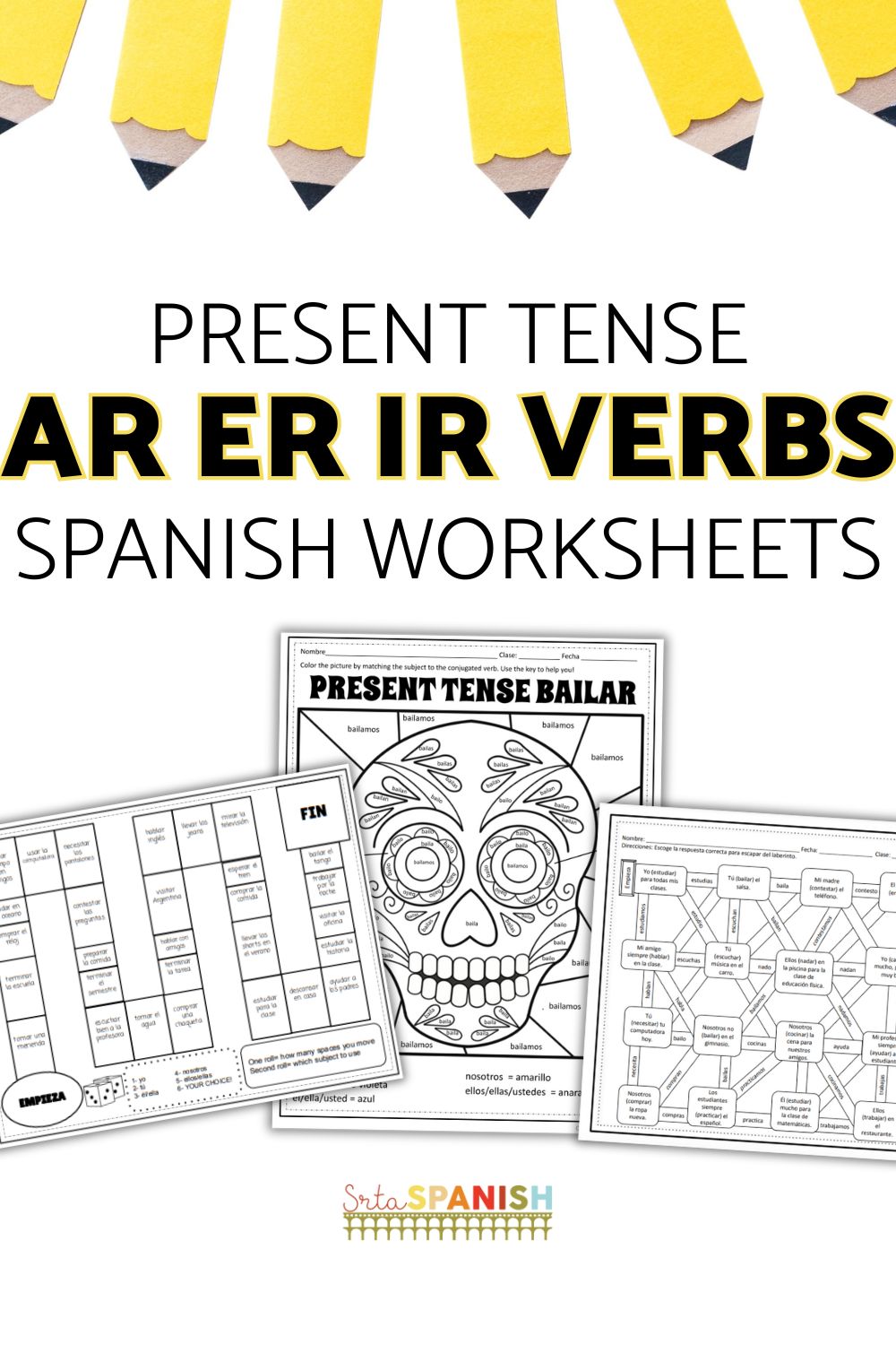 Regular AR ER IR Verbs in Spanish Worksheet Practices - Srta Spanish