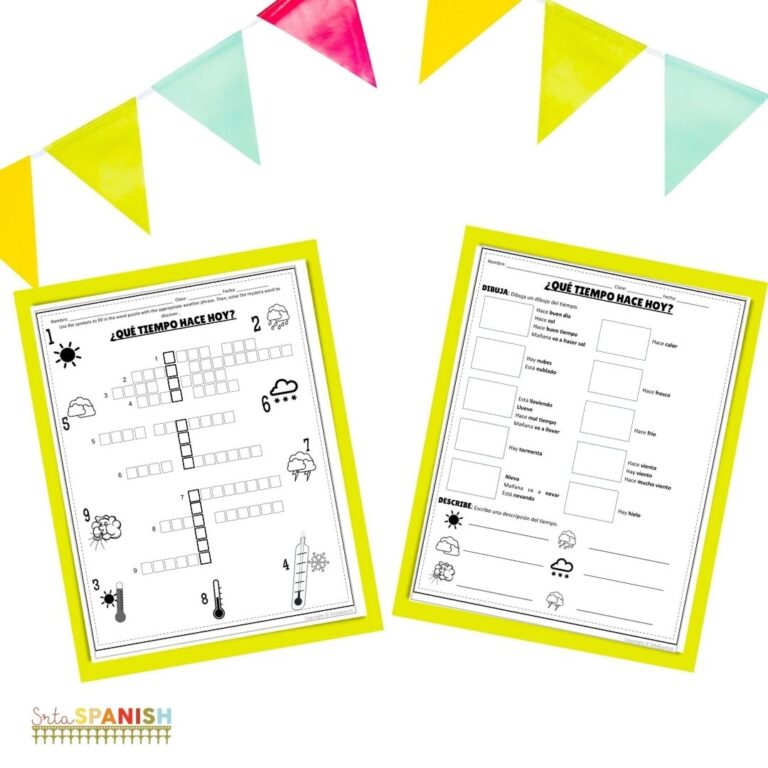 Fun Spanish Weather Vocabulary Worksheets for El Tiempo - Srta Spanish