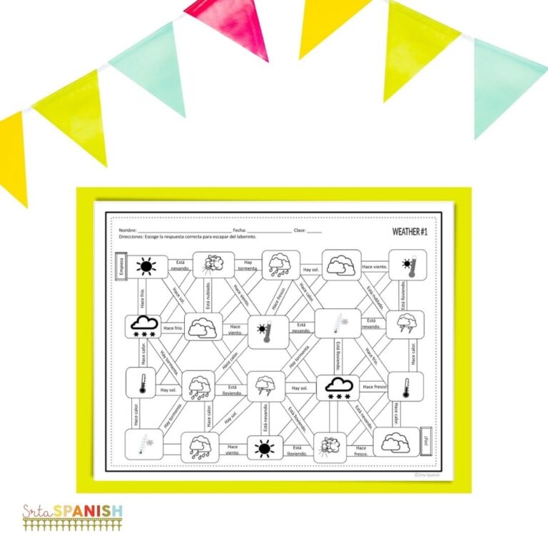 Fun Spanish Weather Vocabulary Worksheets for El Tiempo - Srta Spanish