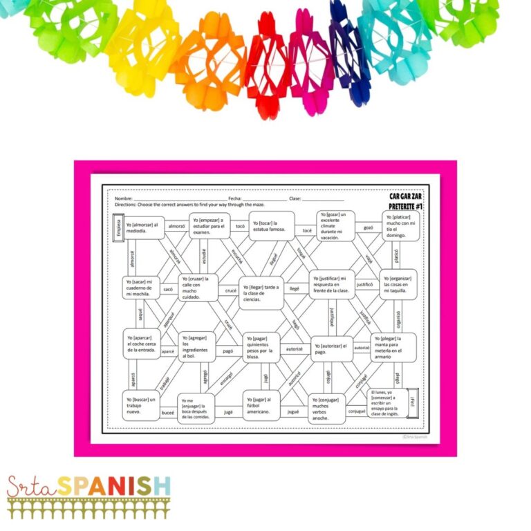 Teaching Spanish Preterite Conjugations Car Gar Zar Verbs - Srta Spanish