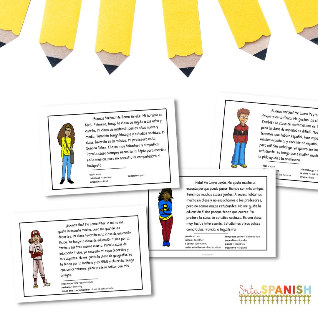 Spanish School Schedules and Vocabulary Reading Activities - Srta Spanish