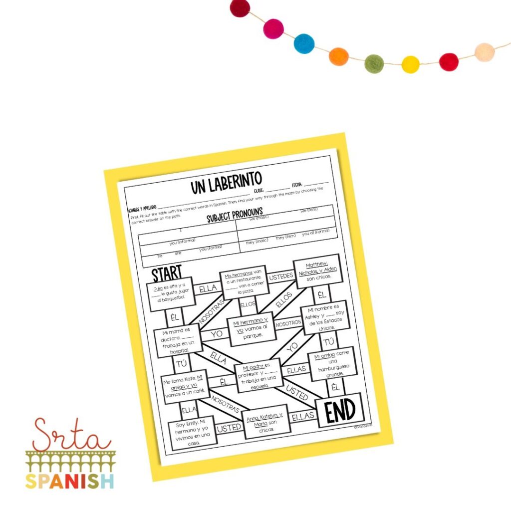 Subject Pronouns in Spanish Worksheet Resources - Srta Spanish