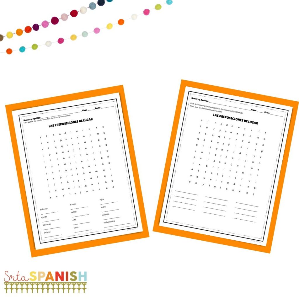 Spanish Prepositions Exercises Practice Worksheet - Srta Spanish