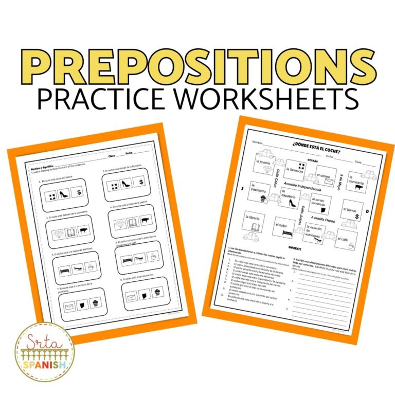 Spanish Prepositions Exercises Practice Worksheet - Srta Spanish