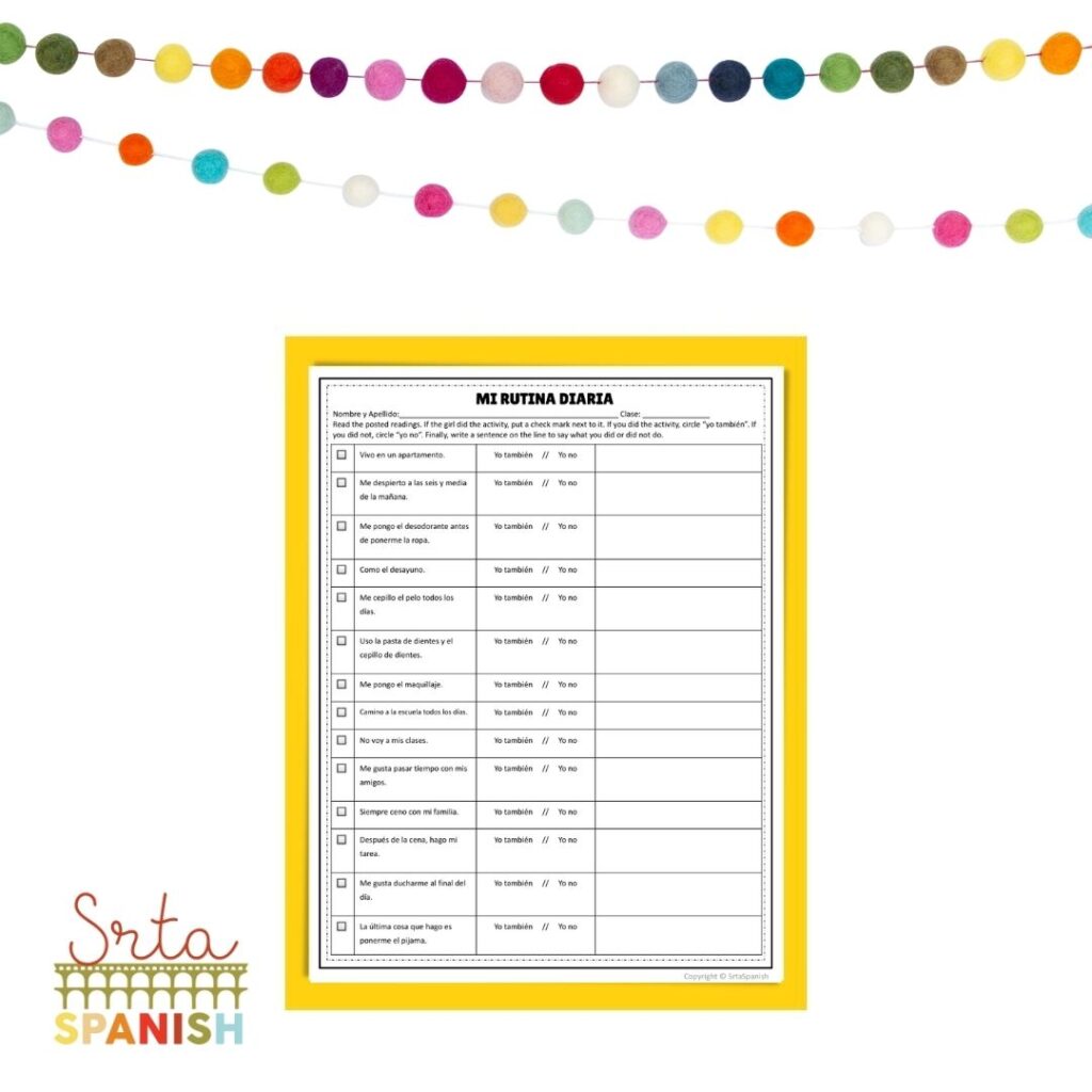 Spanish Daily Routine & Reflexive Verbs Easy Reading - Srta Spanish