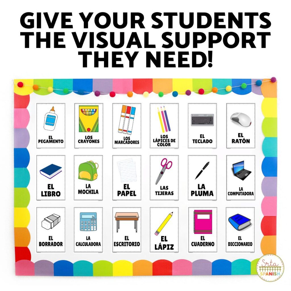 Learn School Supplies Words in Spanish Vocabulary List - Srta Spanish