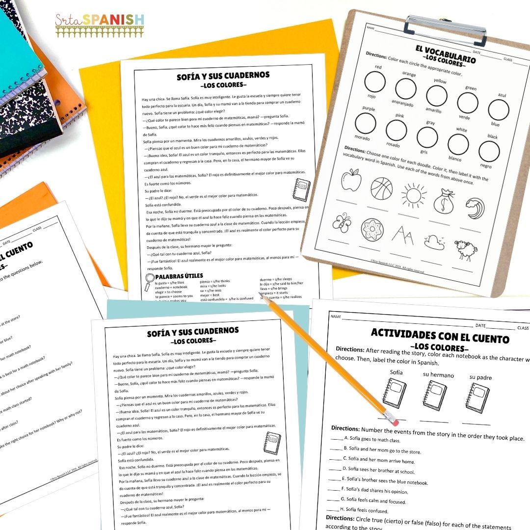 Spanish Colors Worksheet & Printable Story Activities - Srta Spanish