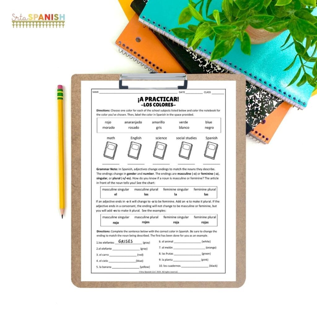 Spanish Colors Worksheet & Printable Story Activities - Srta Spanish