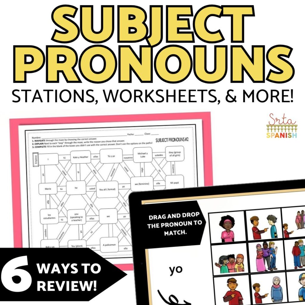 Spanish Subject Pronouns Worksheet Practice - Srta Spanish