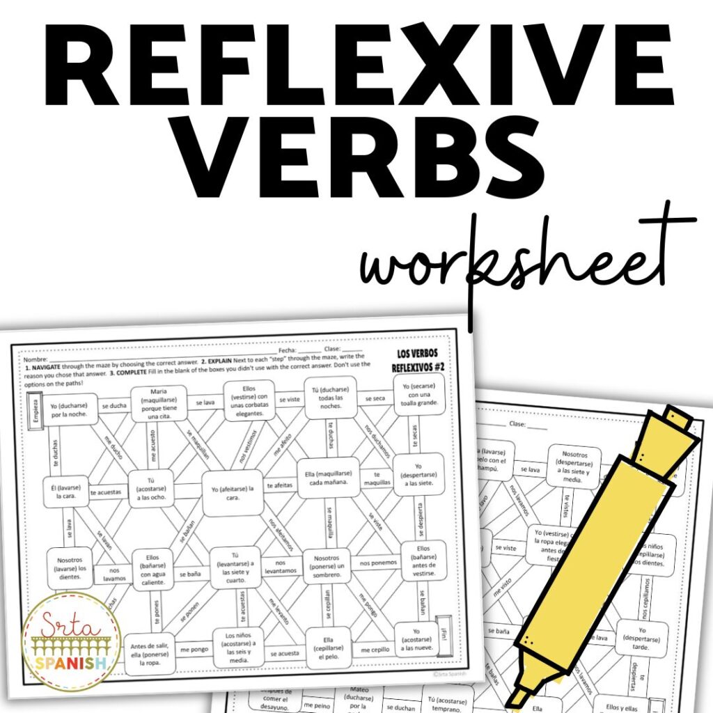 Spanish Present Tense Reflexive Verbs Worksheet - Srta Spanish