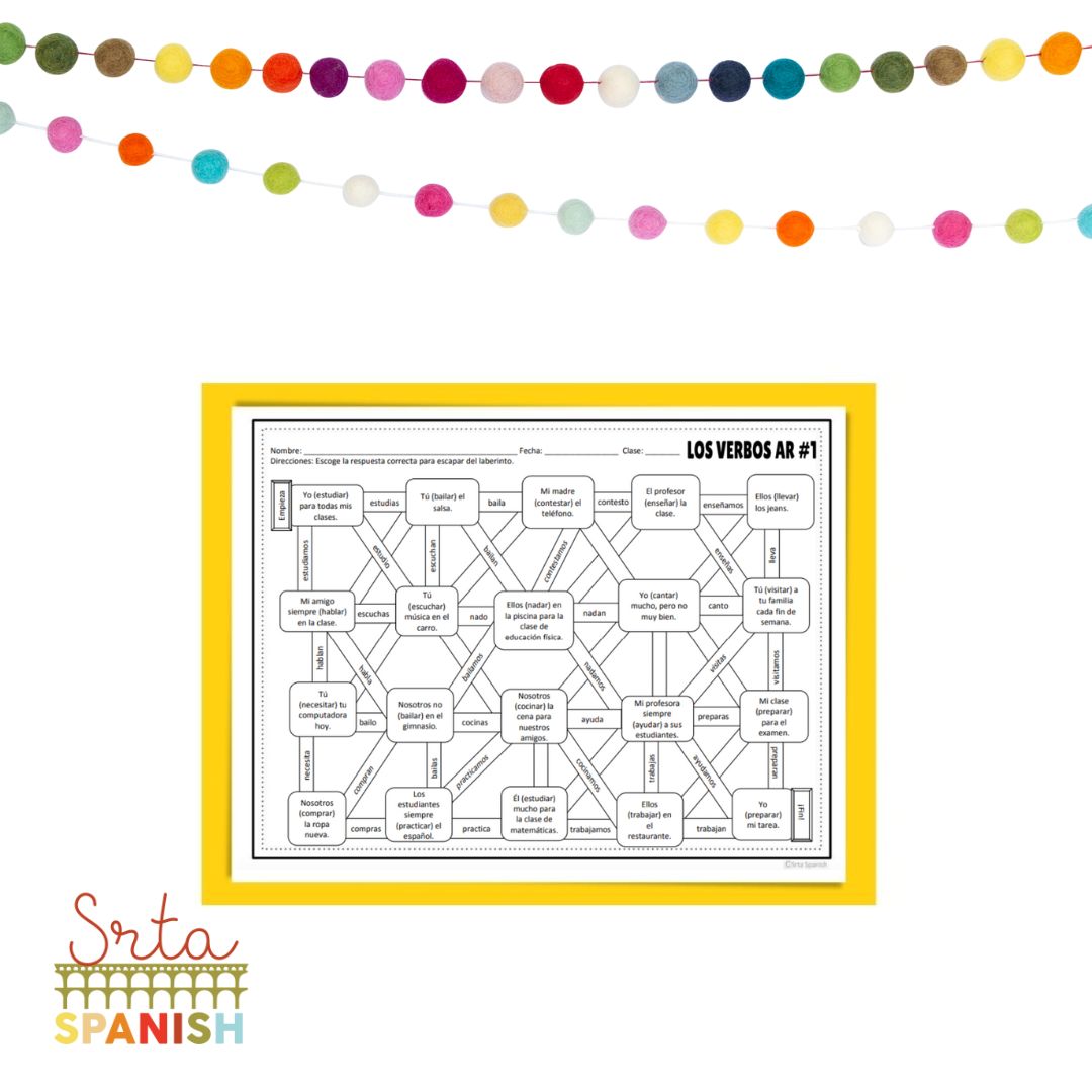 Spanish Regular Present Tense AR Verbs Conjugation Worksheet - Srta Spanish