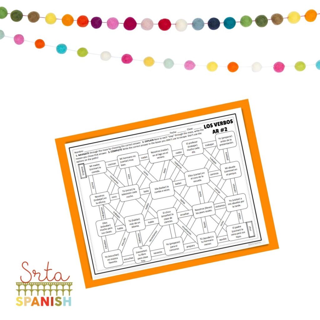 Spanish Regular Present Tense AR Verbs Conjugation Worksheet - Srta Spanish