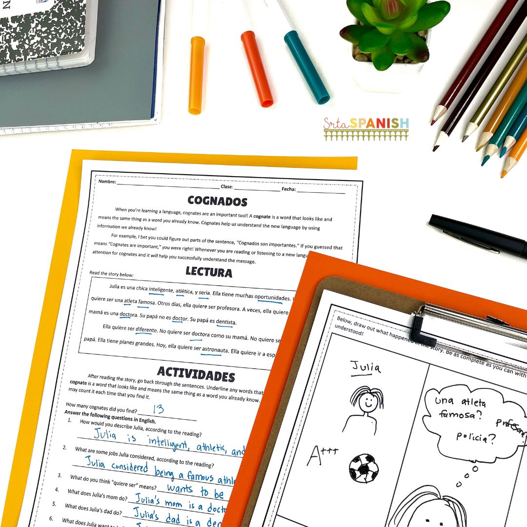 Spanish Cognates Worksheet & Reading Activities - Srta Spanish