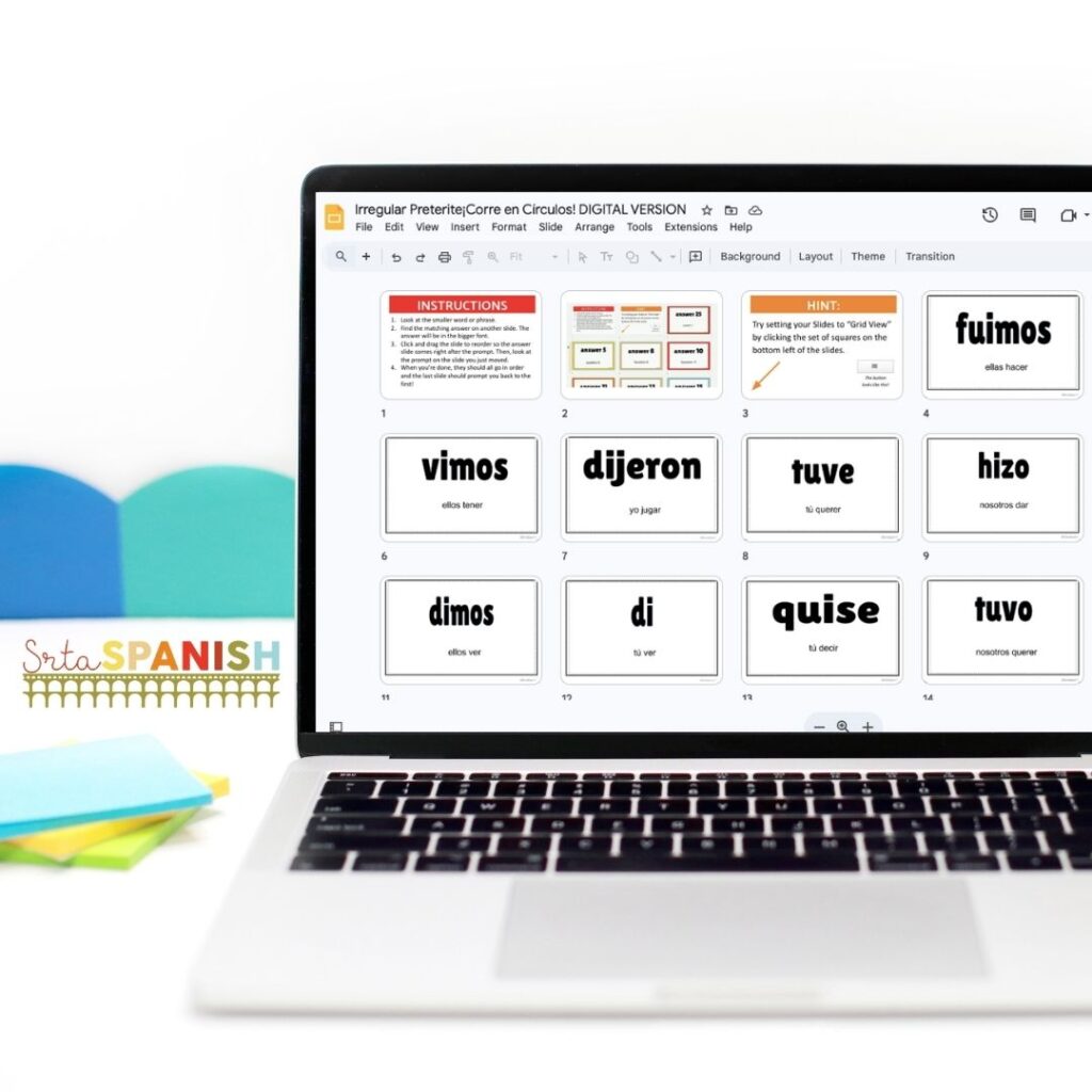 Irregular Preterite Verbs Spanish Review Game Srta Spanish