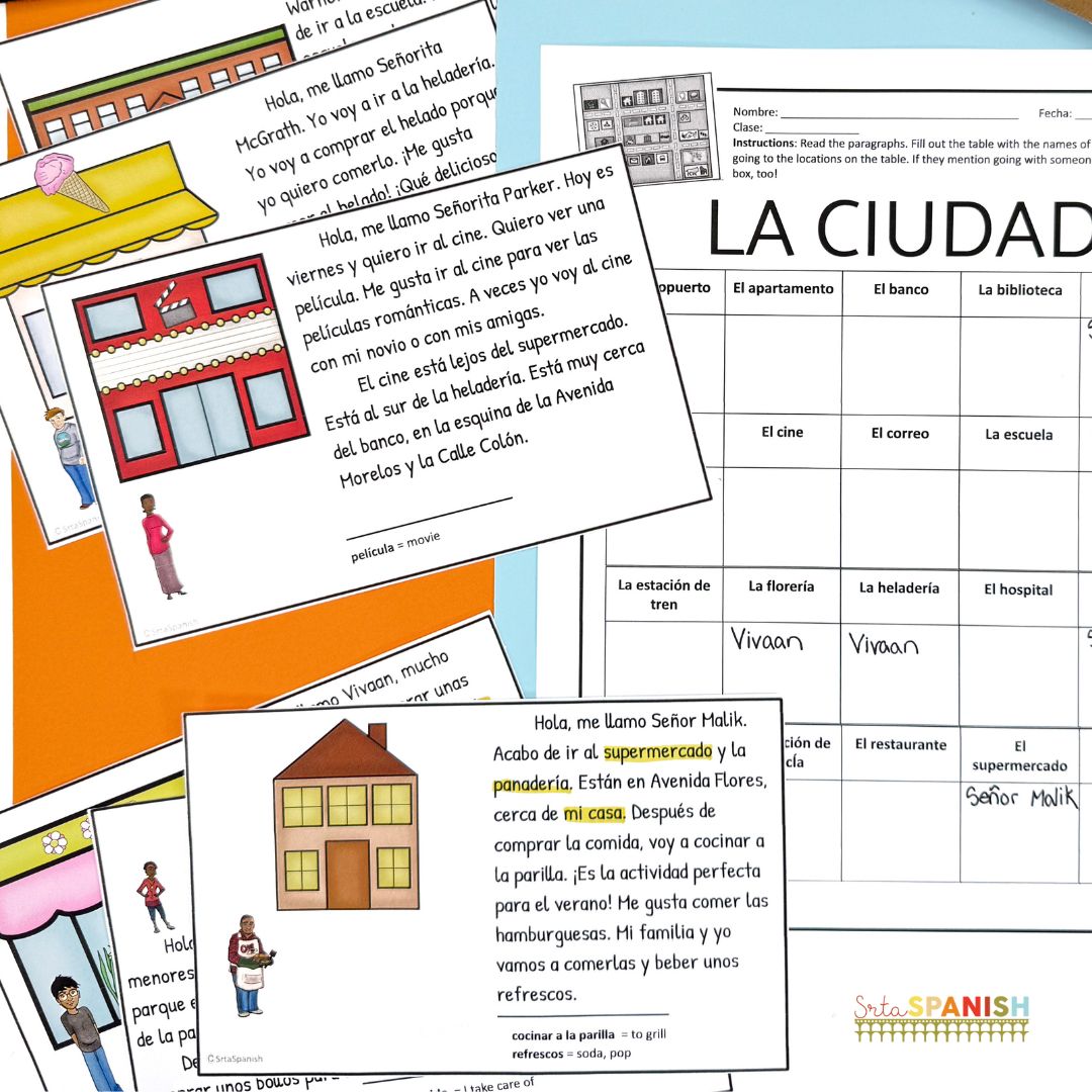 Places in the City in Spanish Reading Activities - Srta Spanish