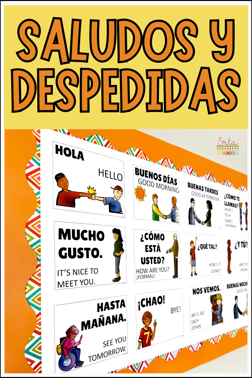 Greetings & Goodbyes Classroom Posters in Spanish - Srta Spanish